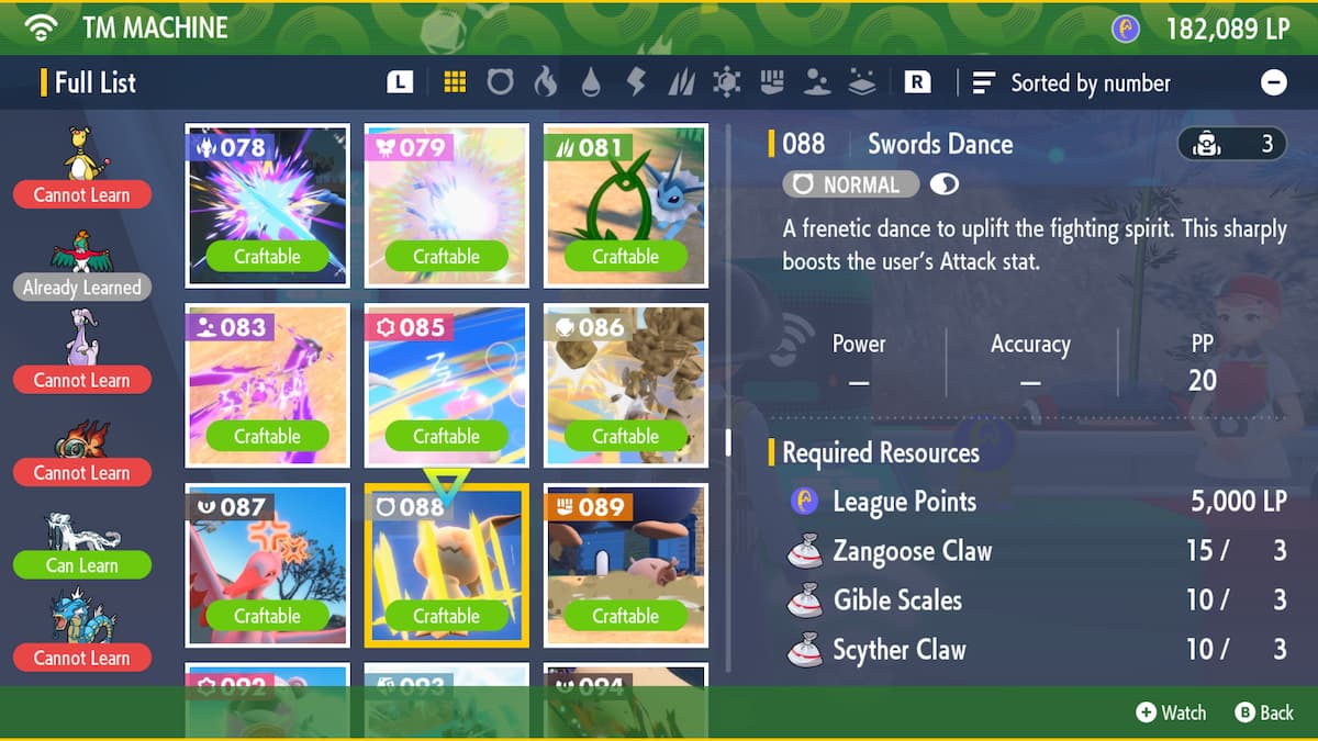 How to craft TM 088 Swords Dance in Pokémon Scarlet and Violet - Gamepur