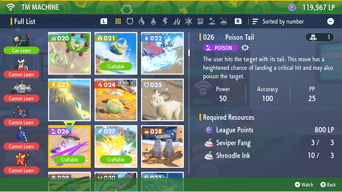 How to craft TM 026 Poison Tail in Pokémon Scarlet and Violet - Gamepur