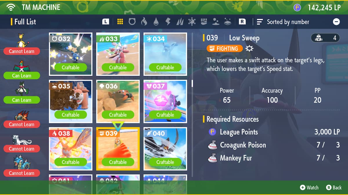 How to craft TM 039 Low Sweep in Pokémon Scarlet and Violet - Gamepur