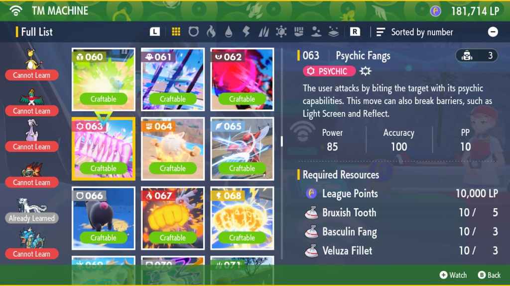 How to craft TM 063 Psychic Fangs in Pokémon Scarlet and Violet - Gamepur