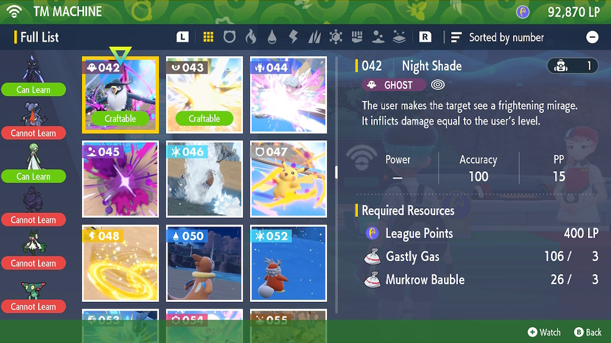 How to craft TM 042 Night Shade in Pokémon Scarlet and Violet - Gamepur