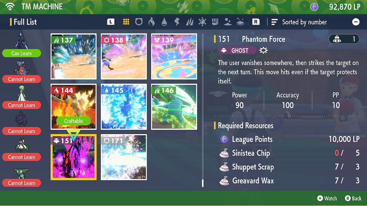 How to craft TM 151 Phantom Force in Pokémon Scarlet and Violet - Gamepur