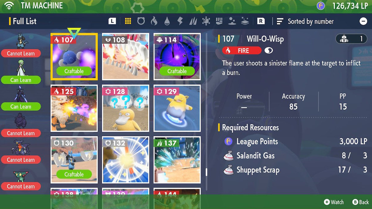 How to craft TM 107 Will-O-Wisp in Pokémon Scarlet and Violet - Gamepur