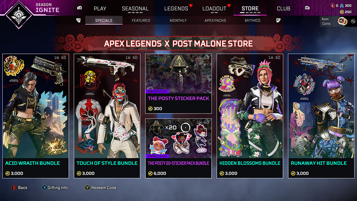 All Apex Legends Post Malone Three Strikes Cosmetics